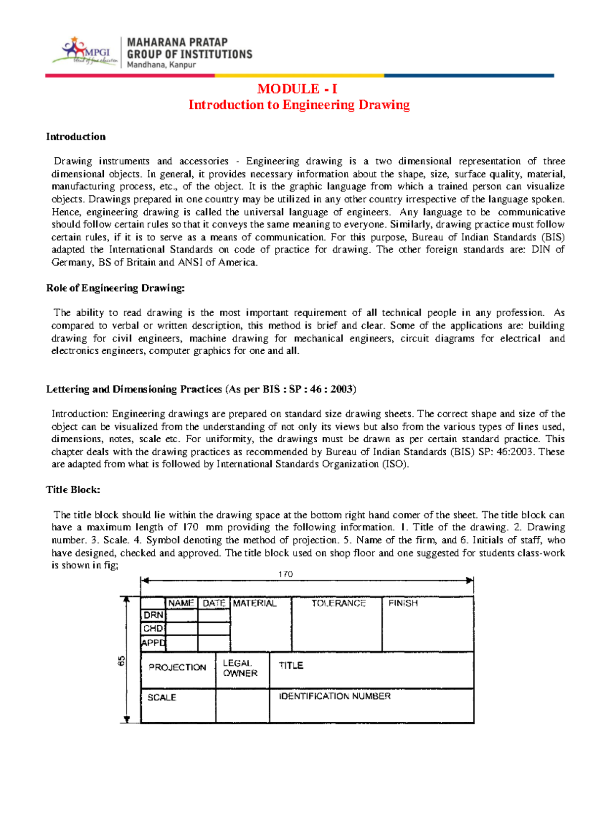 Engineering Drawing Basics - Hhvvkkm Module I Overview - Studocu