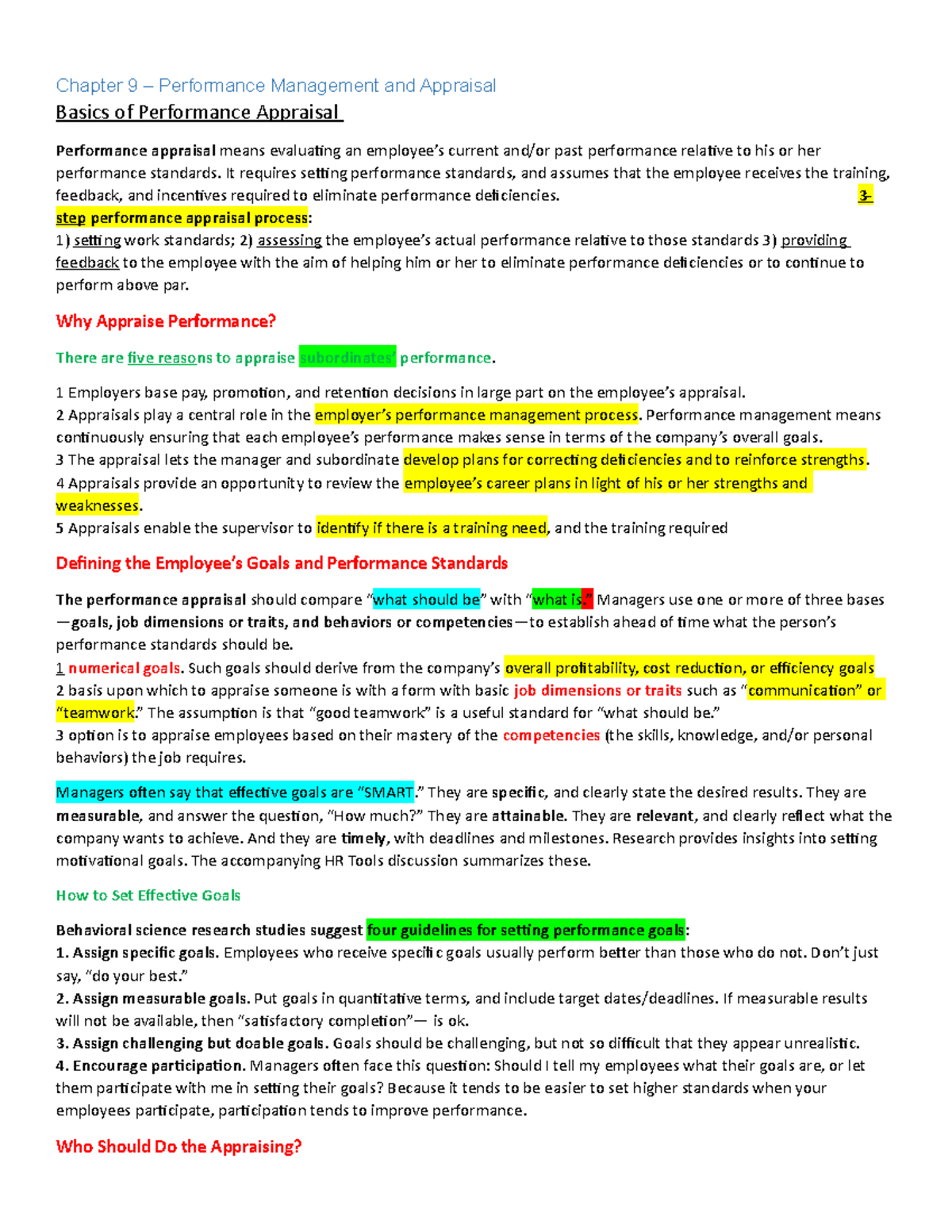 Chapter 9 Summary: Performance Management & Appraisal Essentials - Studocu