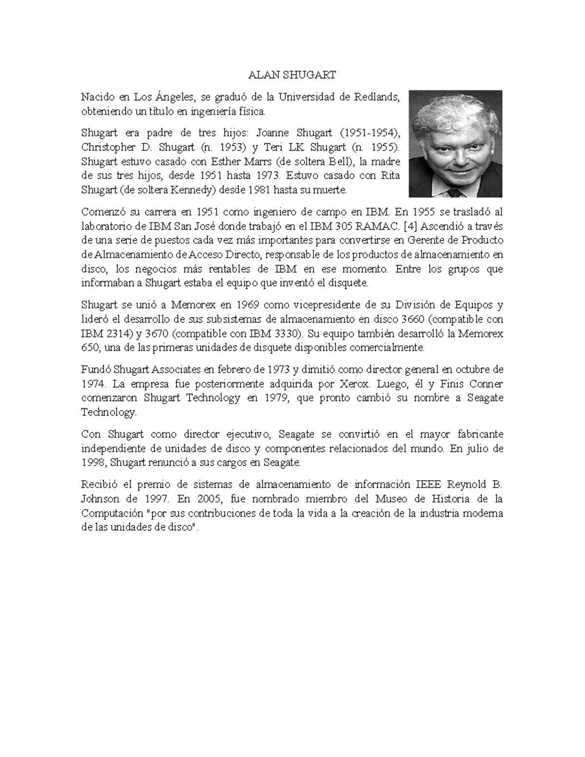 Precursores - Tecnología - ALAN SHUGART Nacido en Los Ángeles, se ...