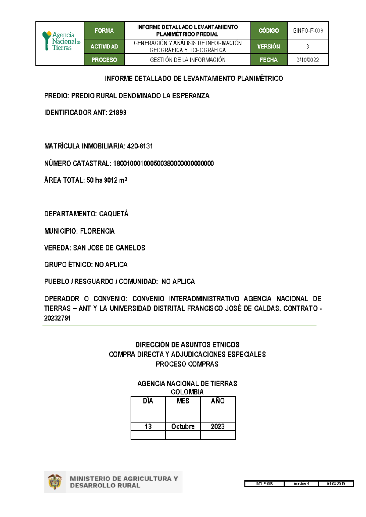 Ginfo-F-008 Informe Levantamiento Planimétrico Predial 21899 - Studocu