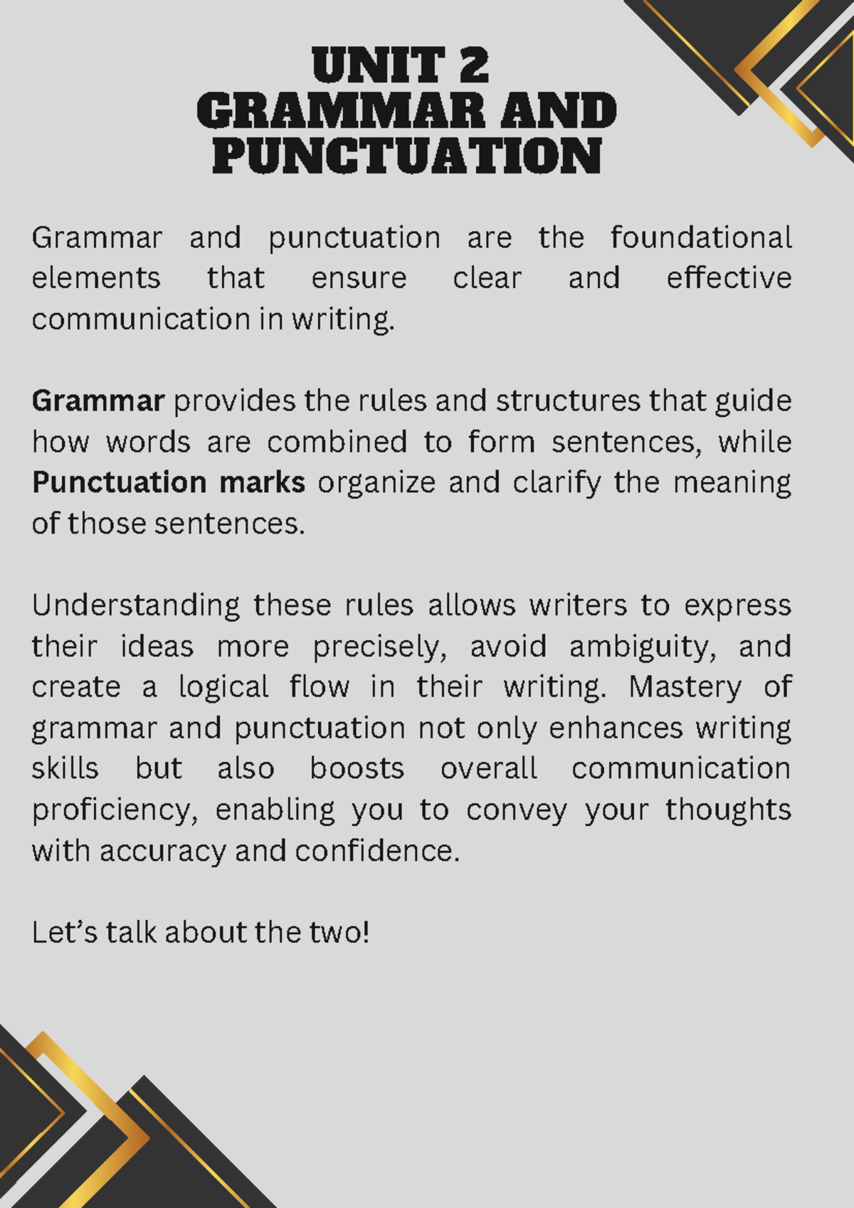 UNIT 2 Grammar AND Punctuation - UNIT 2 GRAMMAR AND PUNCTUATION Grammar ...