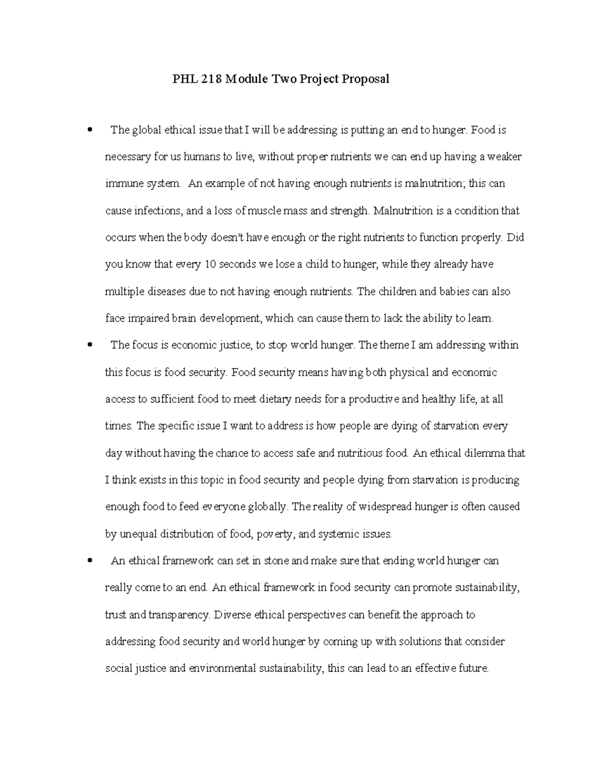 PHL 218 Module Two Project Proposal: Addressing Global Hunger Issues ...
