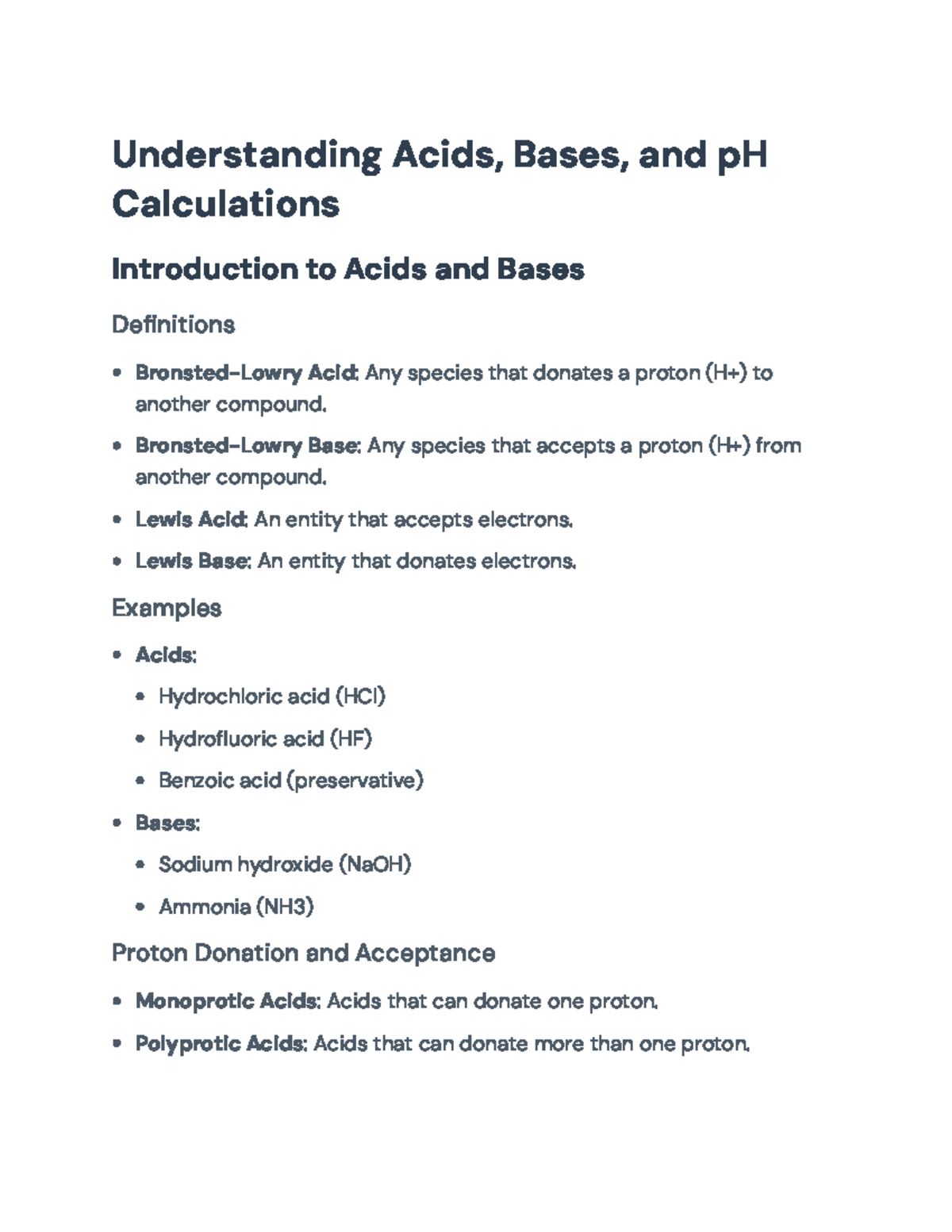 Understanding Acids, Bases, and pH Calculations for Chem 101 ...