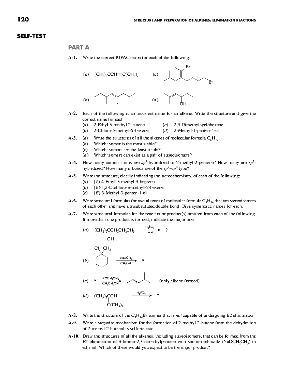 120 STRUCTURE AND PREPARATION OF ALKENES: ELIMINATION REACTIONS PART A ...