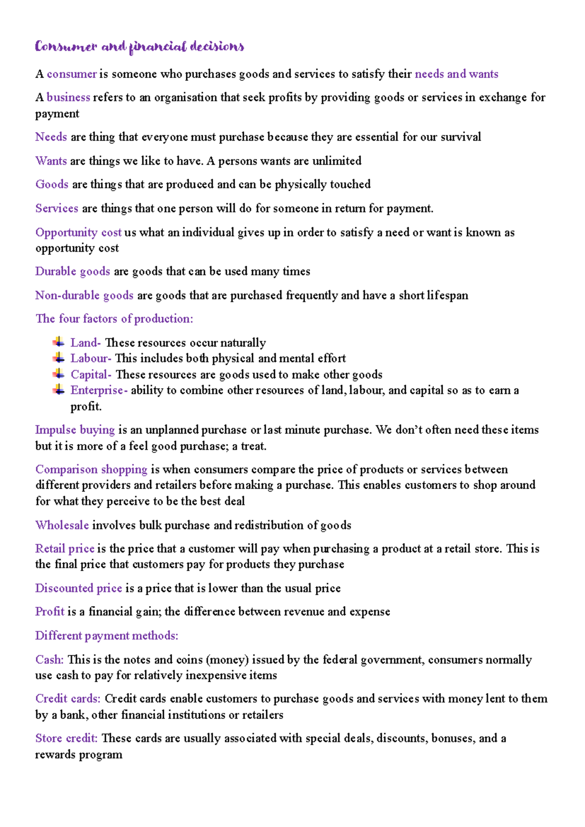 Commerce Notes Term 1: Consumer & Financial Decisions Overview - Studocu