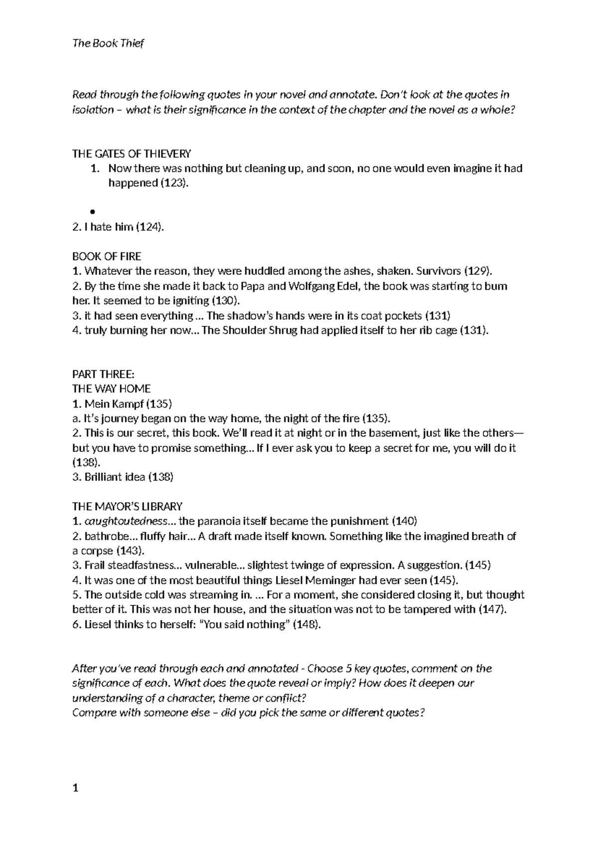 Annotations for Quotes from "The Book Thief" - Analysis & Significance ...