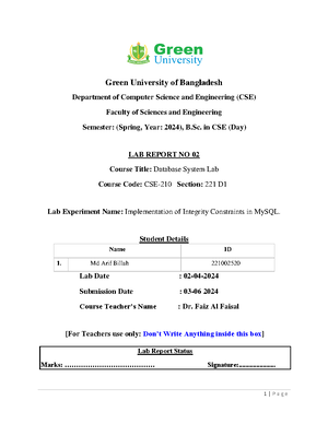 DLD lab - 1. TITLE OF THE LAB REPORT EXPERIMENT Implementing All ...