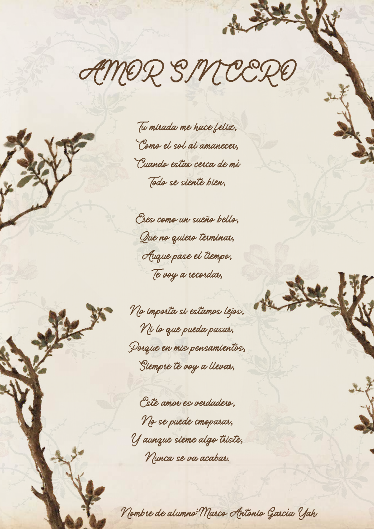 Brown and Beige Vintage Leaf Aesthetic Poem Poetry A4 - Tu mirada me ...