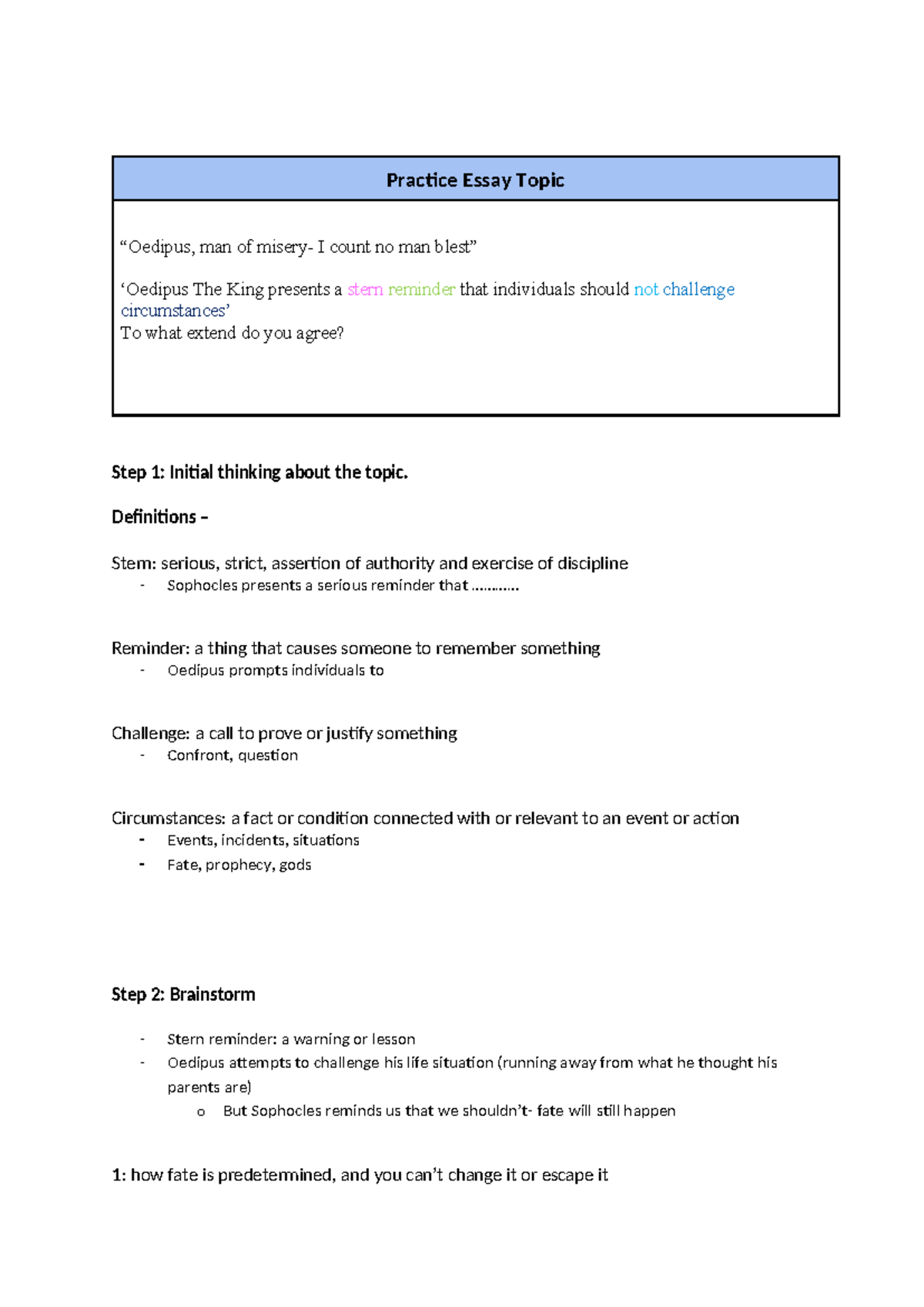 OTK Essay Planner: Oedipus - A Stern Reminder on Fate and Challenge ...