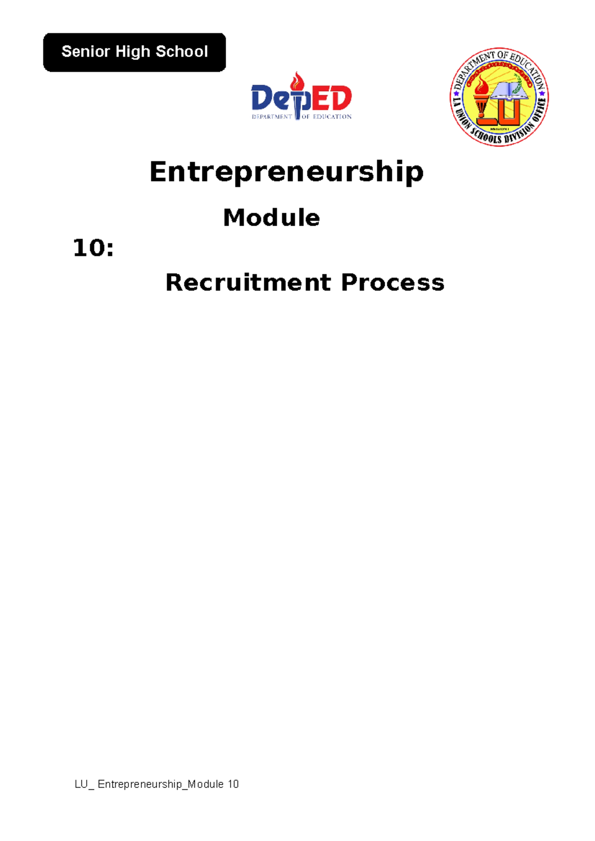 Entrep MOD-10: Comprehensive Guide to the Recruitment Process - Studocu