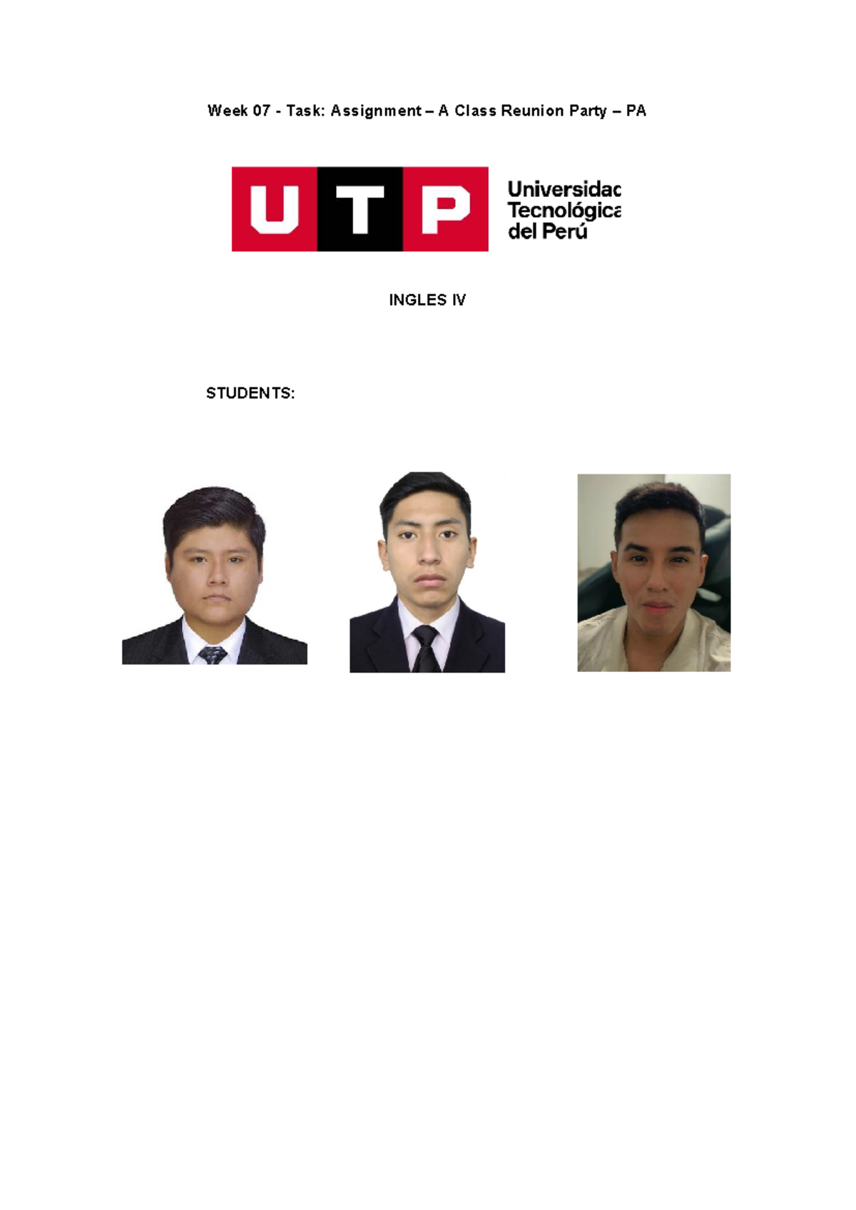 Week 07 Task: Assignment A - Class Reunion Party PA INGLES IV - Studocu