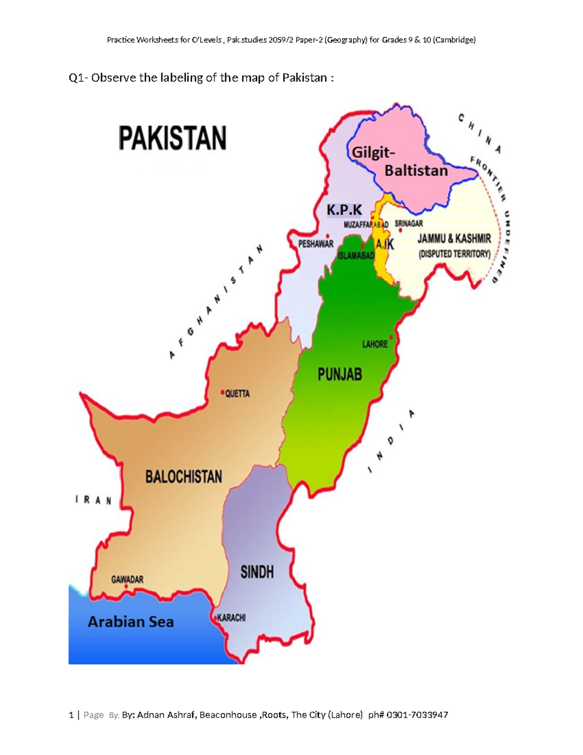 614167426 Geo Map Labeling Worksheets for Pakistan Geography - Studocu