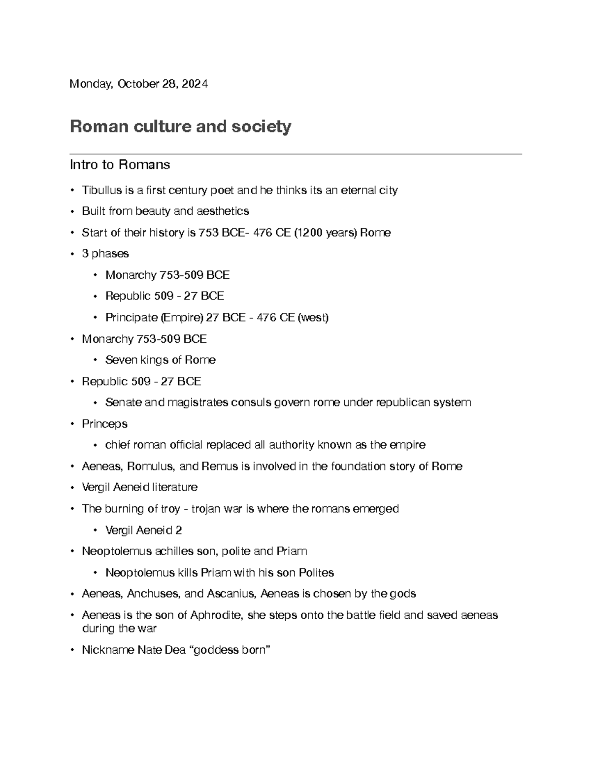 Class*1000 Roman culture - Monday, October 28, 2024 Roman culture and ...