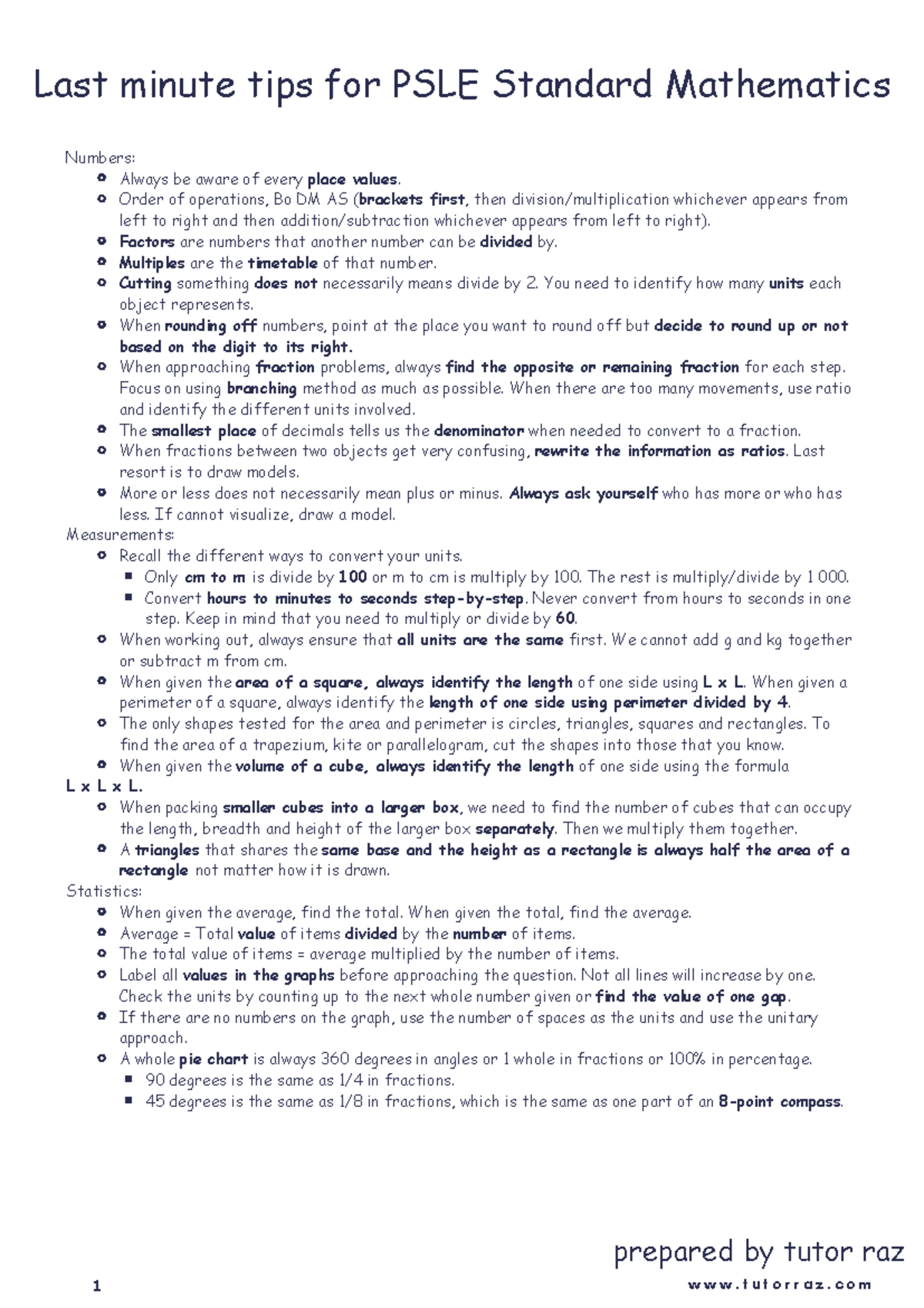 Last Minute Tips for PSLE Standard Mathematics - Key Concepts and ...