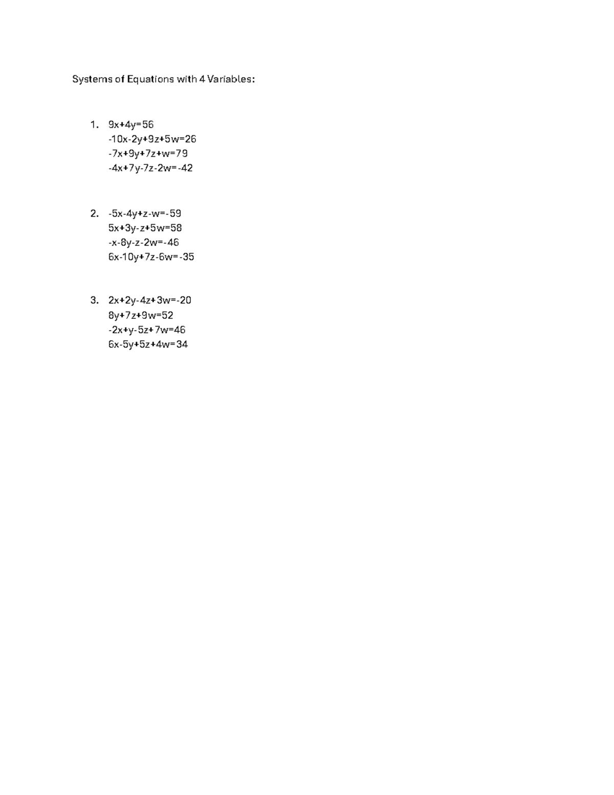 Systems of Equations with 4 Varialbes - MATH 20 - Systems of Equations ...