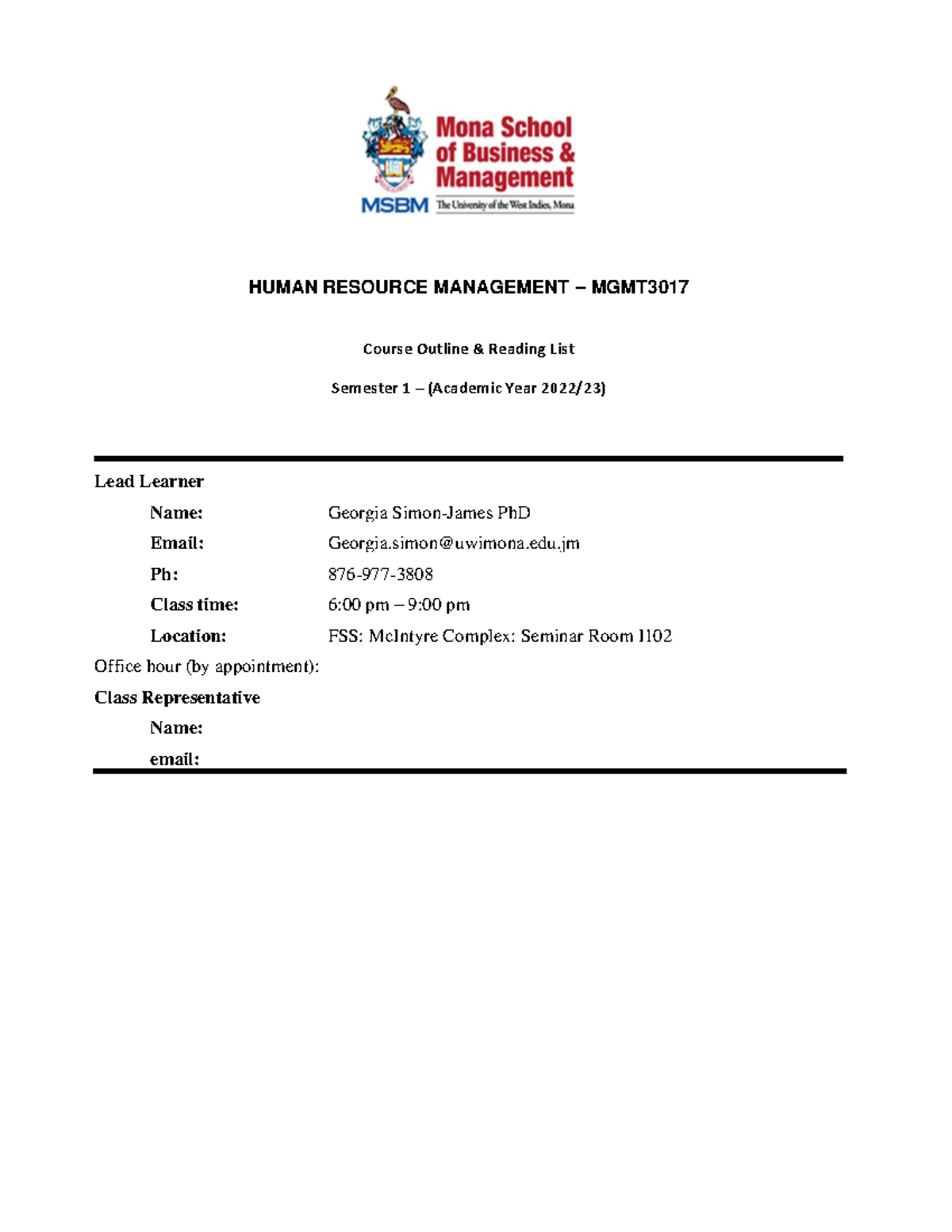 Course Outline MGMT3017: Human Resource Management Overview - Studocu