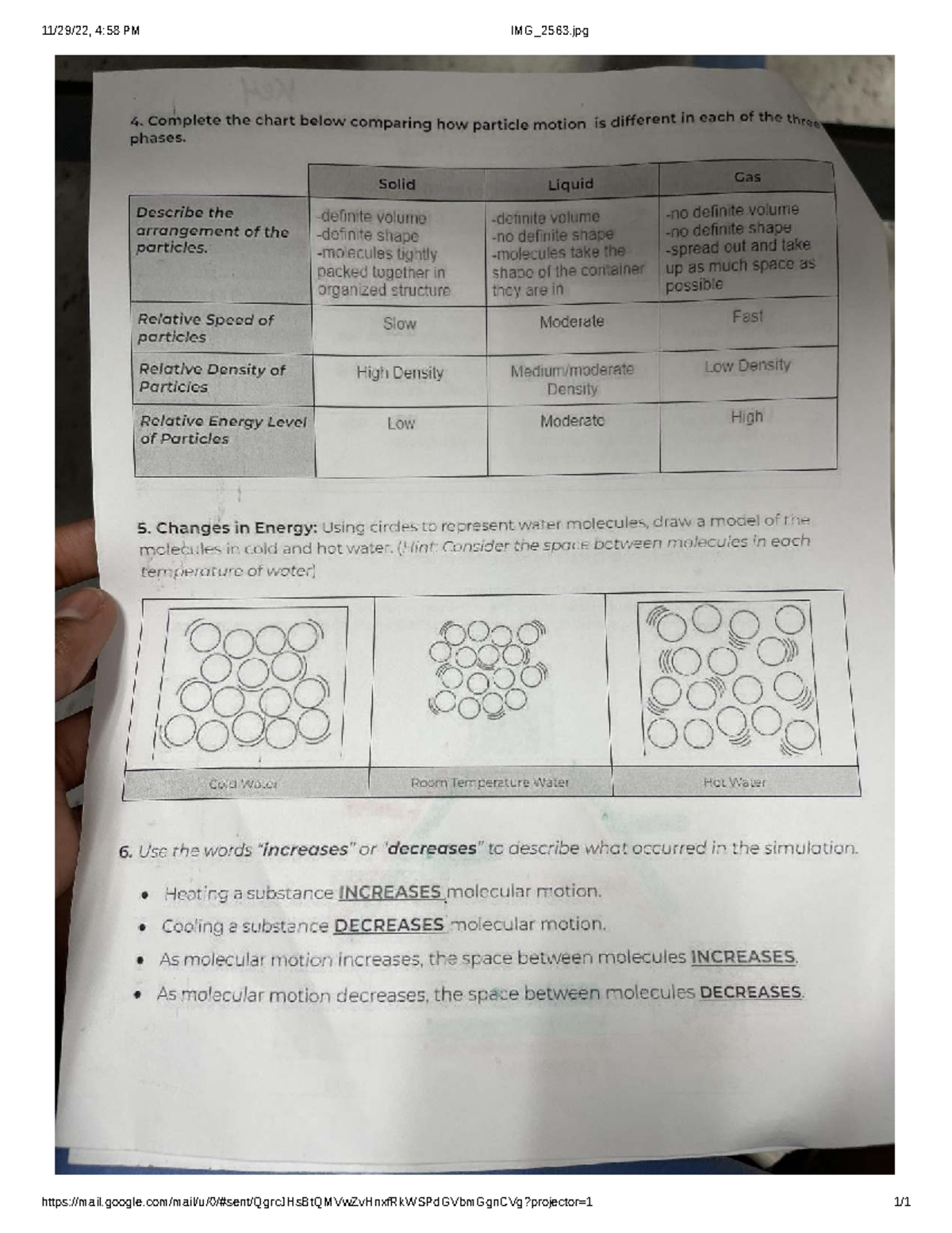 Comparative Analysis of Particle Motion in Phases: Gas, Solid, Liquid ...