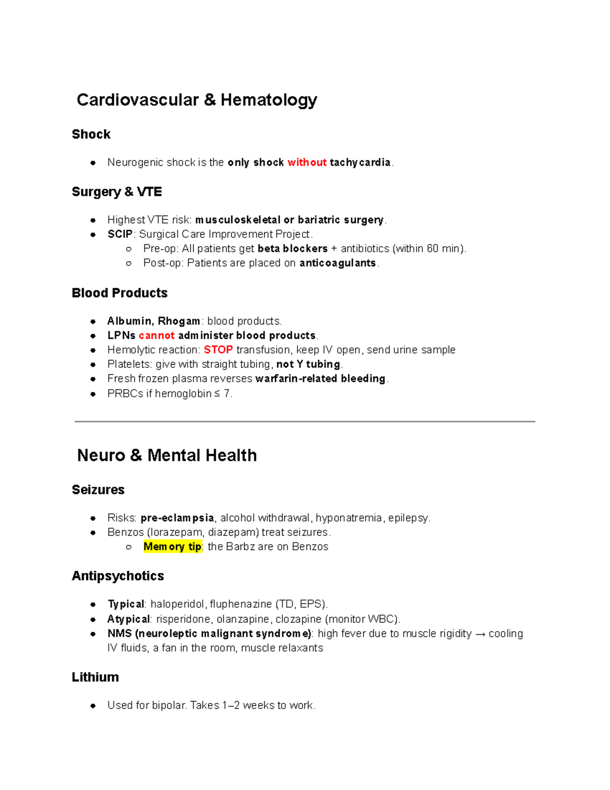 Nursing Review Notes: Cardiovascular, Neuro, Endocrine, and More - Studocu