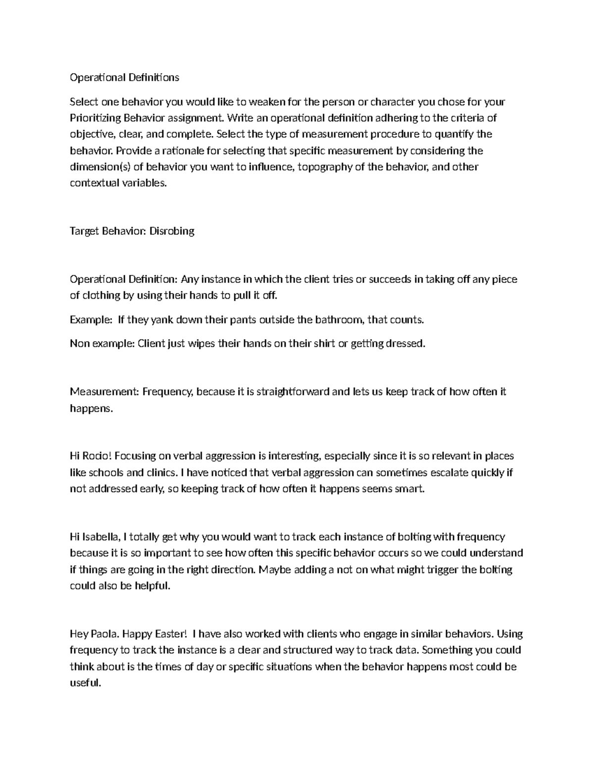 PSY 7712 - Week 2 Discussion: Operational Definition of Disrobing ...