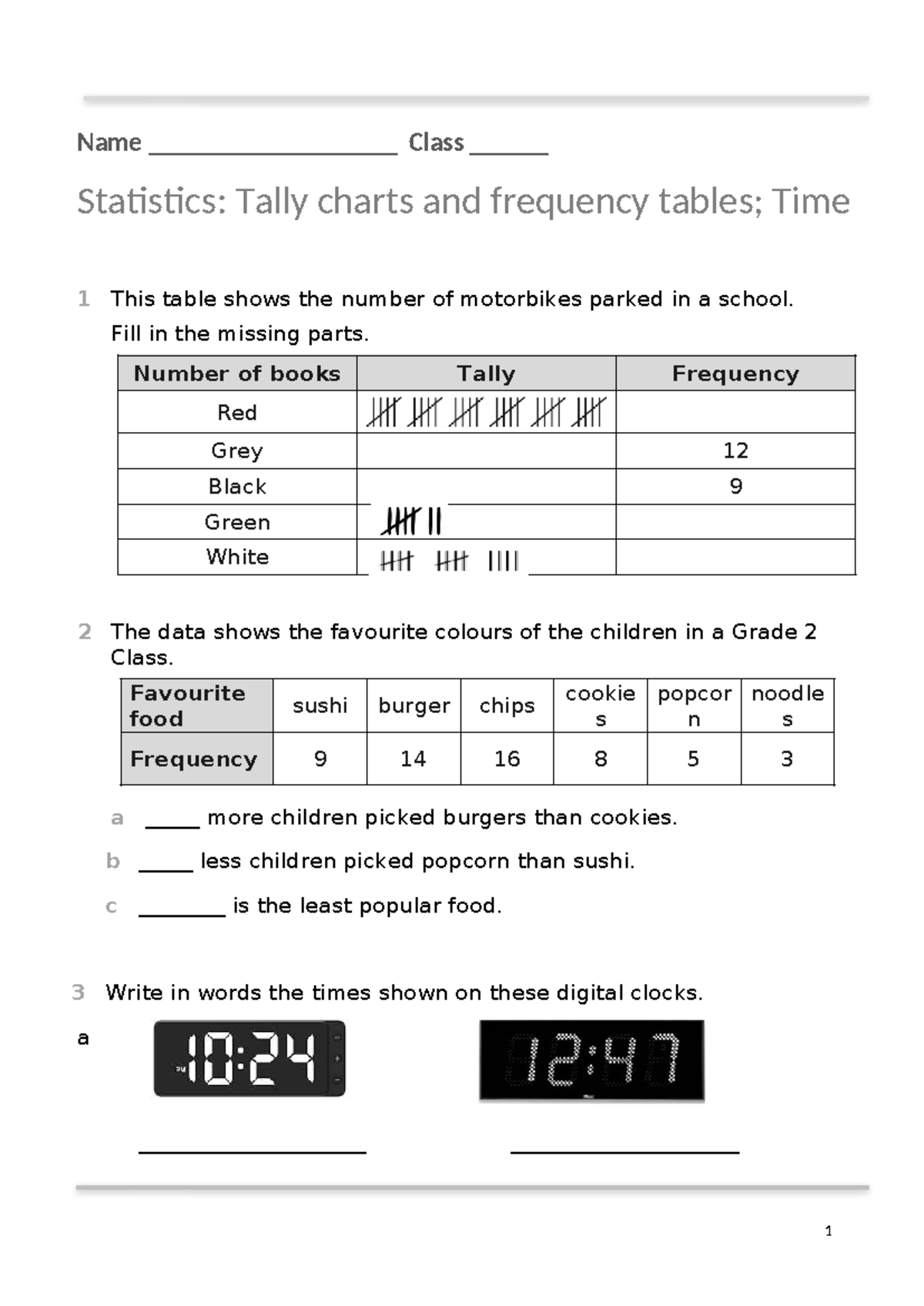 Maths Mock Test 4: Statistics, Tally Charts & Frequency (Units 2 & 8 ...