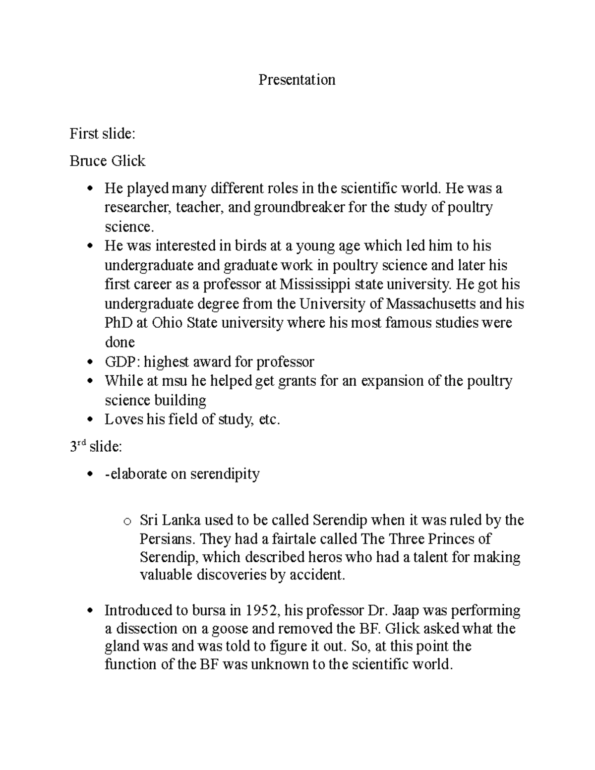 Bruce glick notes - study - Presentation First slide: Bruce Glick He ...