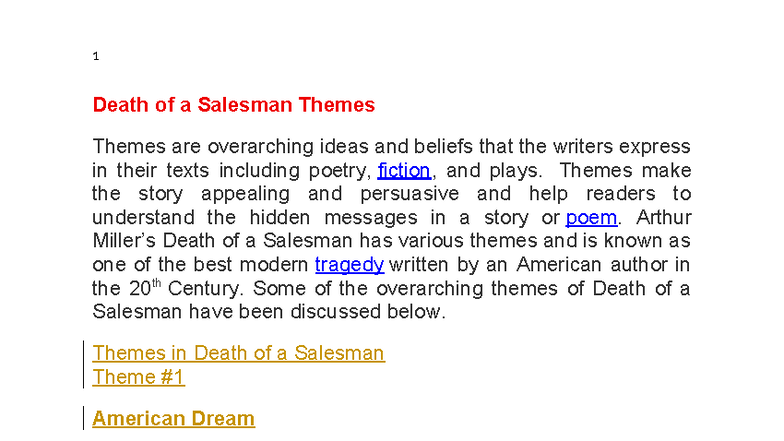 ENG 101: Themes and Symbolism in Death of a Salesman - Studocu