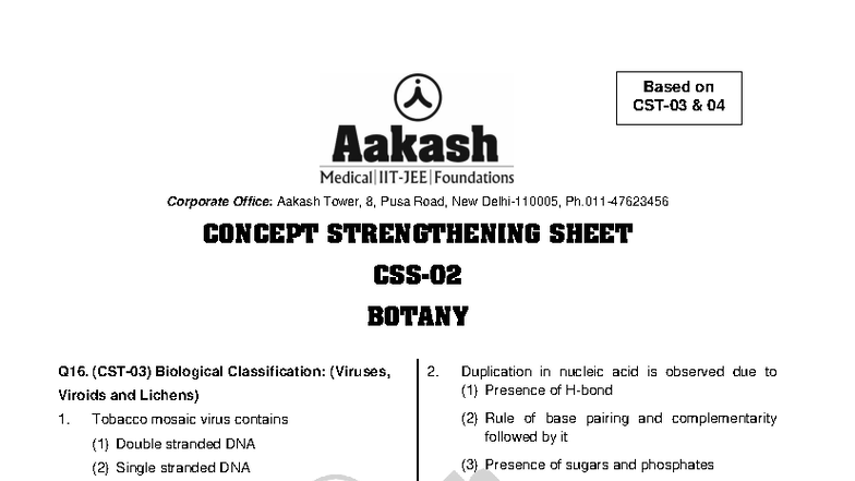 Concept Strengthening Sheet: Botany Q16 - Biological Classification and ...