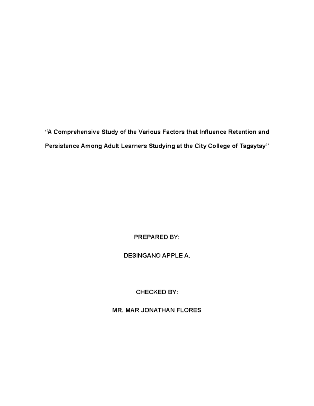 Factors Influencing Retention & Persistence of Adult Learners at CCT ...