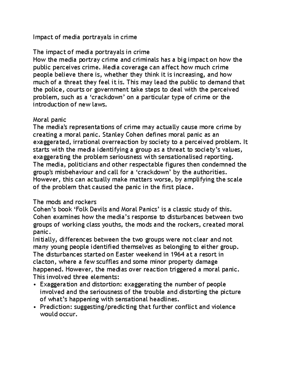 The Influence of Media on Crime Perception and Public Response - Studocu