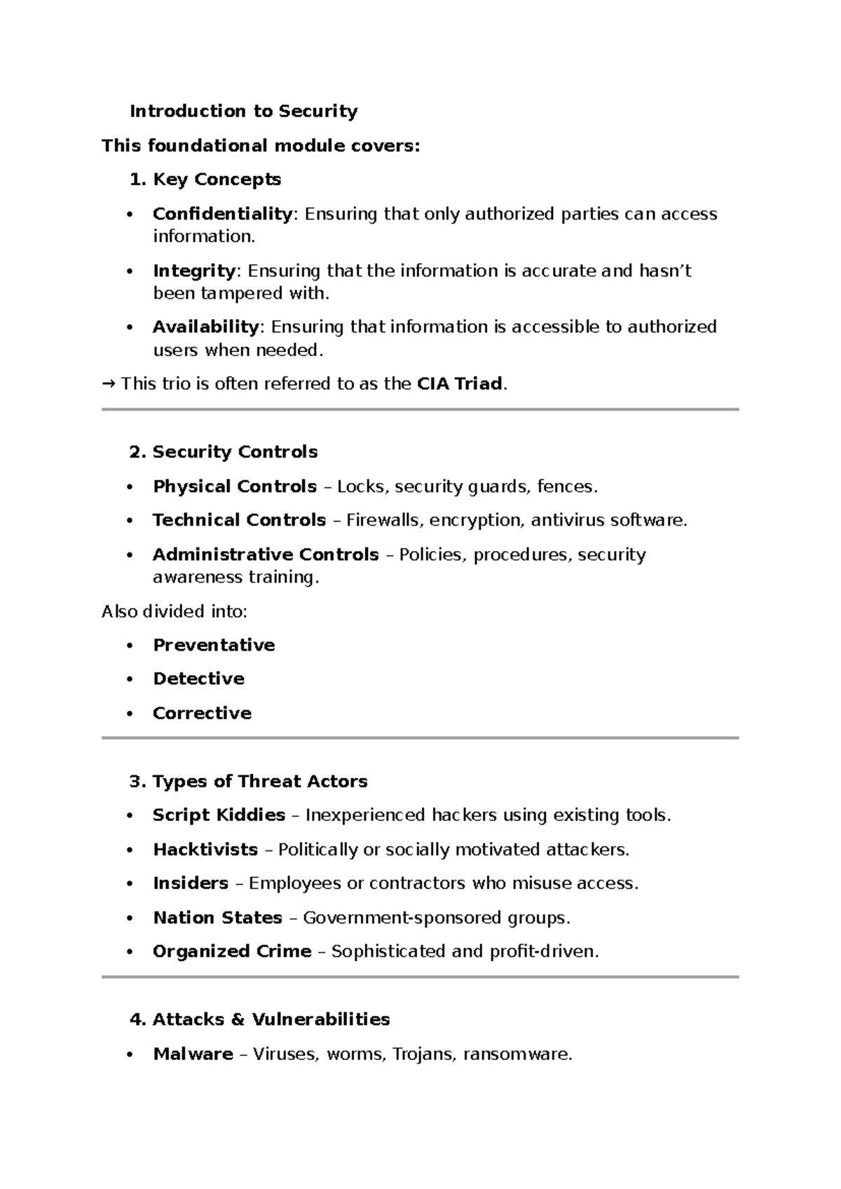 Introduction to Security (Module 1) Summary & Scenario Questions - Studocu