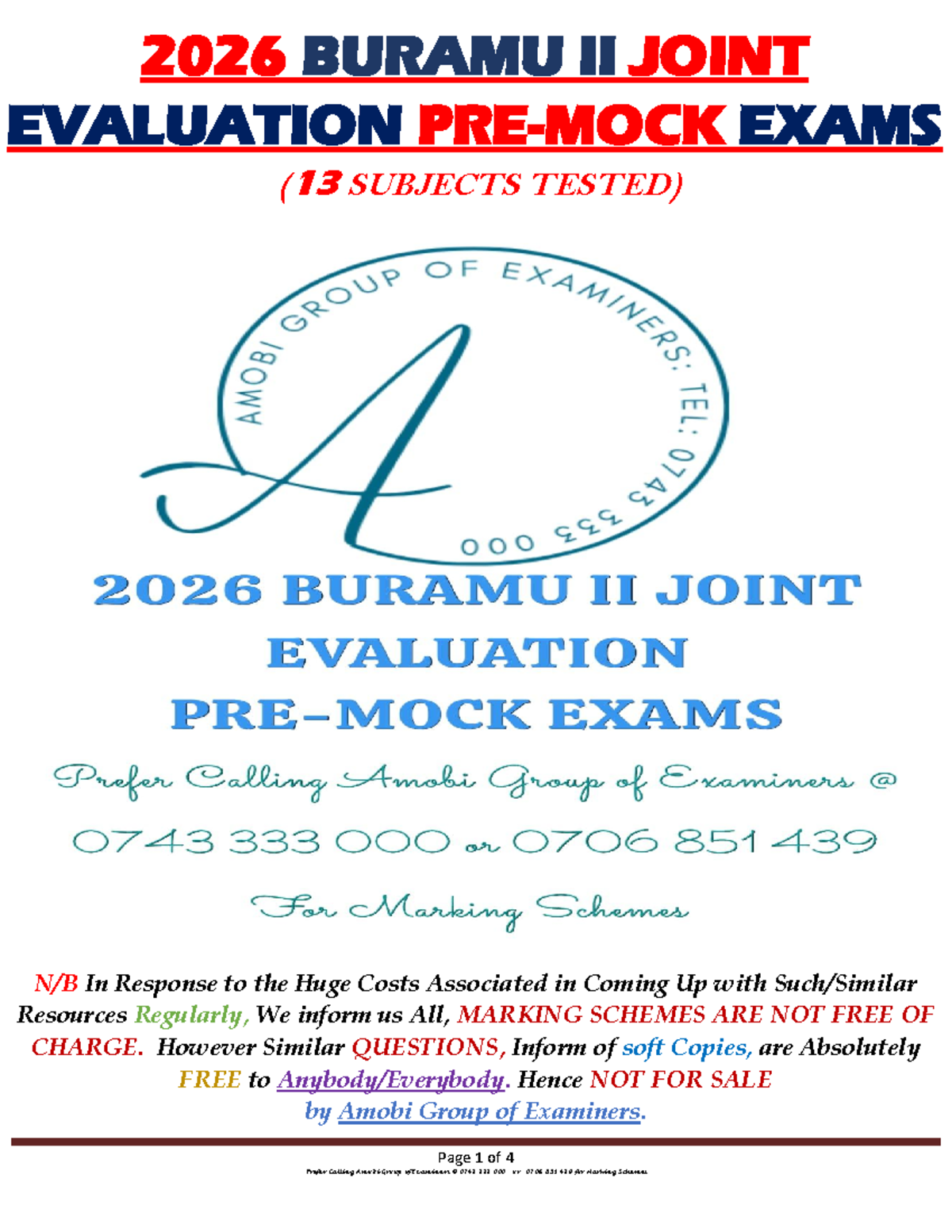 2026 BURAMU II JOINT PRE-MOCK EXAMS: AGRICULTURE PAPER 1 & 2 - Studocu