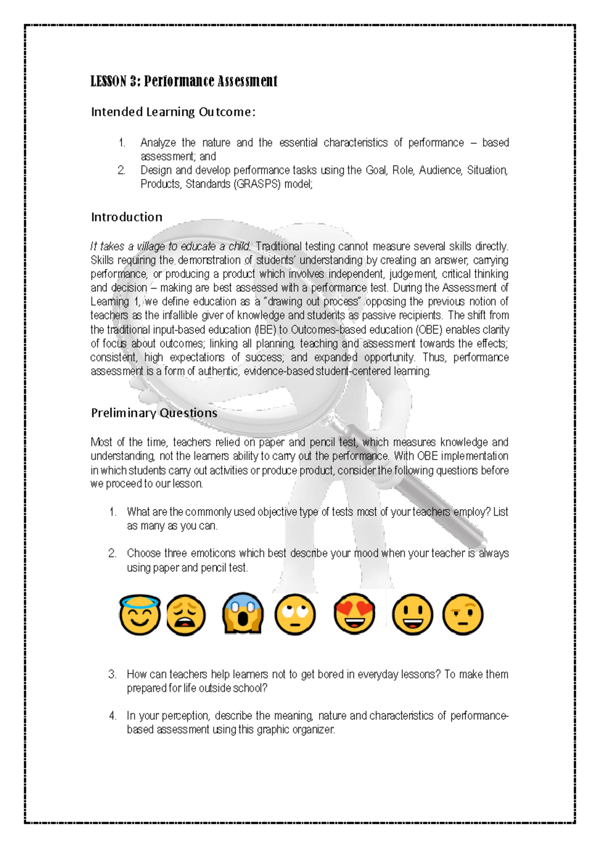 Lesson 3 Performance Assessment - LESSON 3: Performance Assessment ...