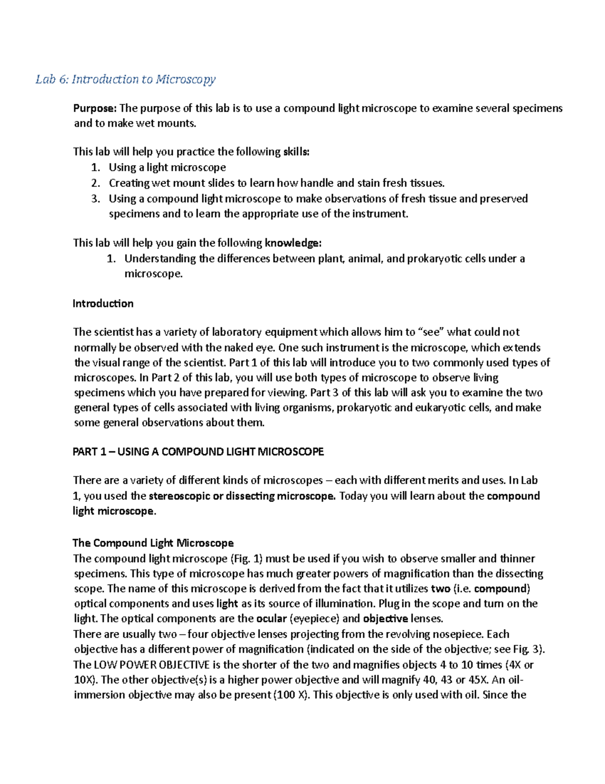 Lab 6: Microscopy Techniques and Specimen Observations - Studocu