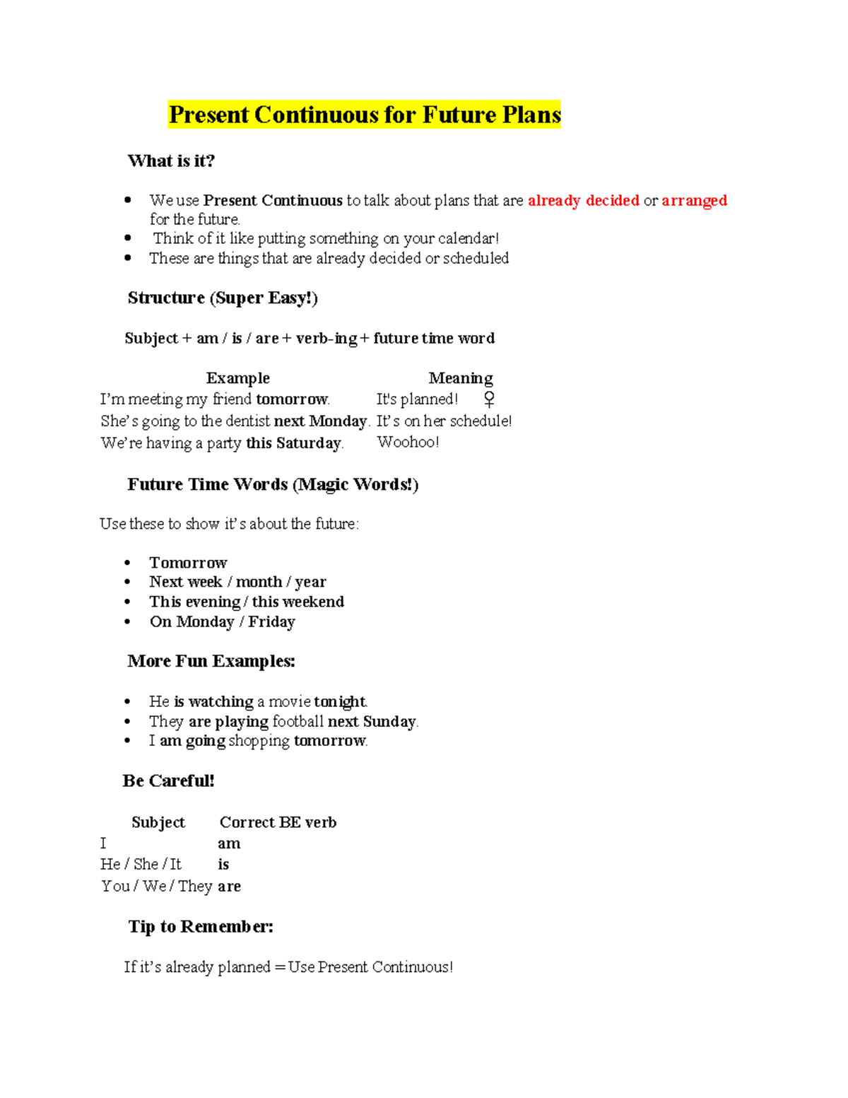 Present Continuous for Future Plans: A Comprehensive Guide - Studocu