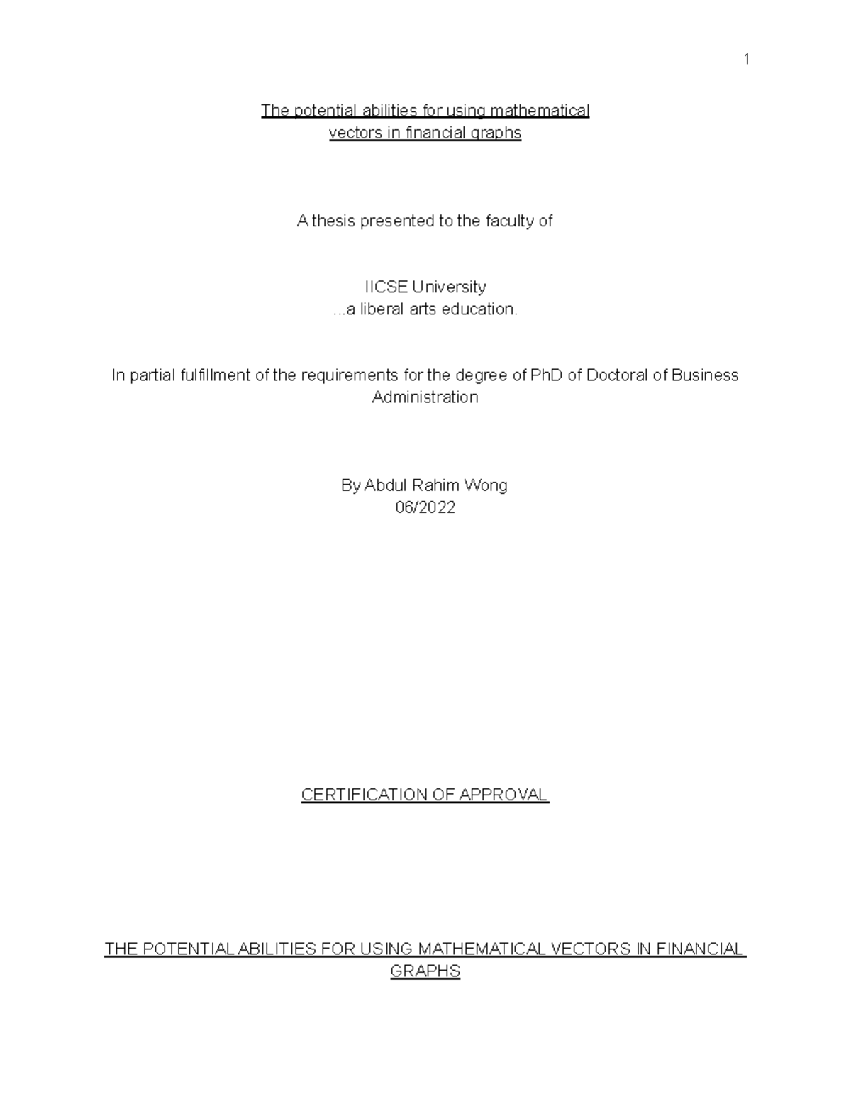 Mathematical Vectors in Financial Graphs: A PhD Thesis by Dr. Wong ...