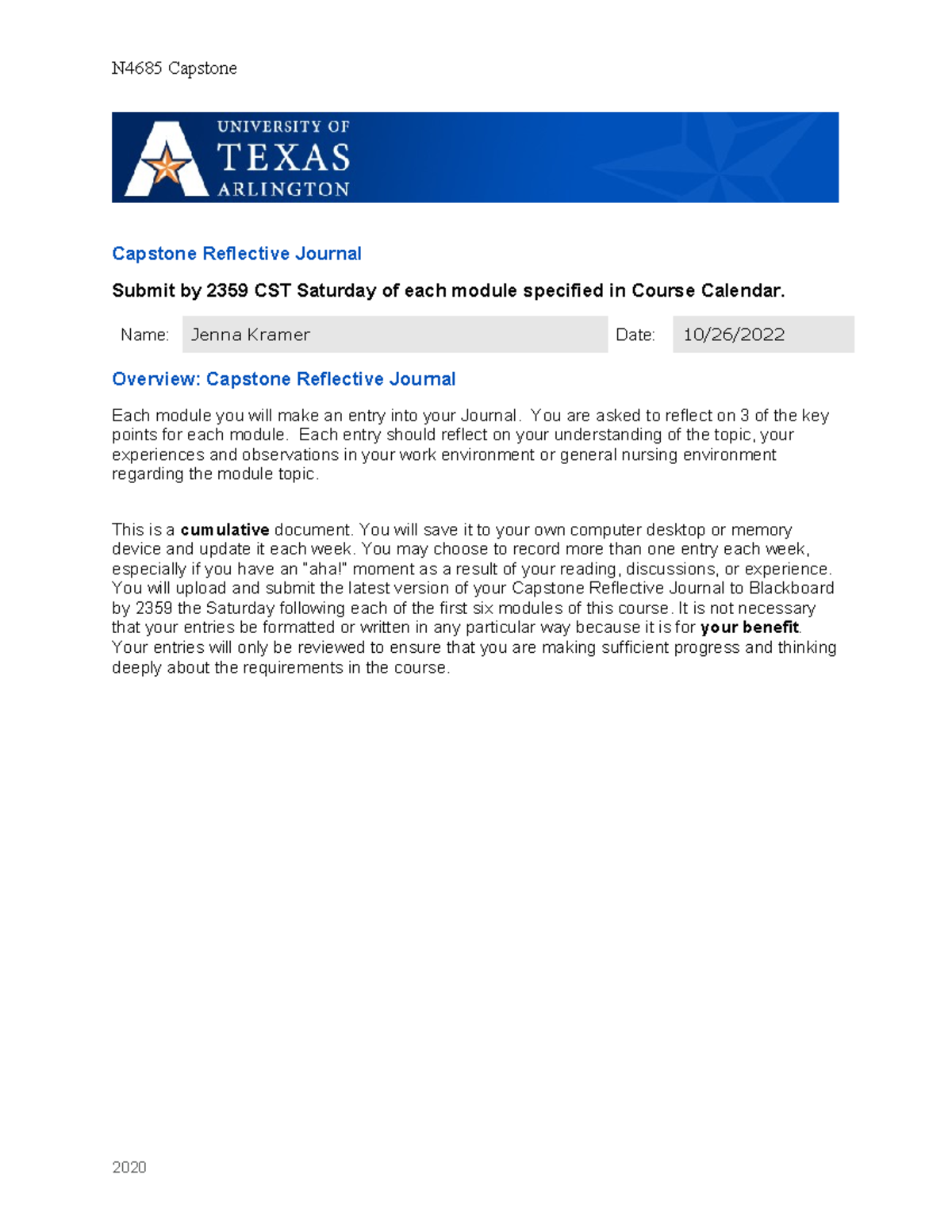 N4685 Capstone Reflective Journal Entries: Key Insights and Reflections ...