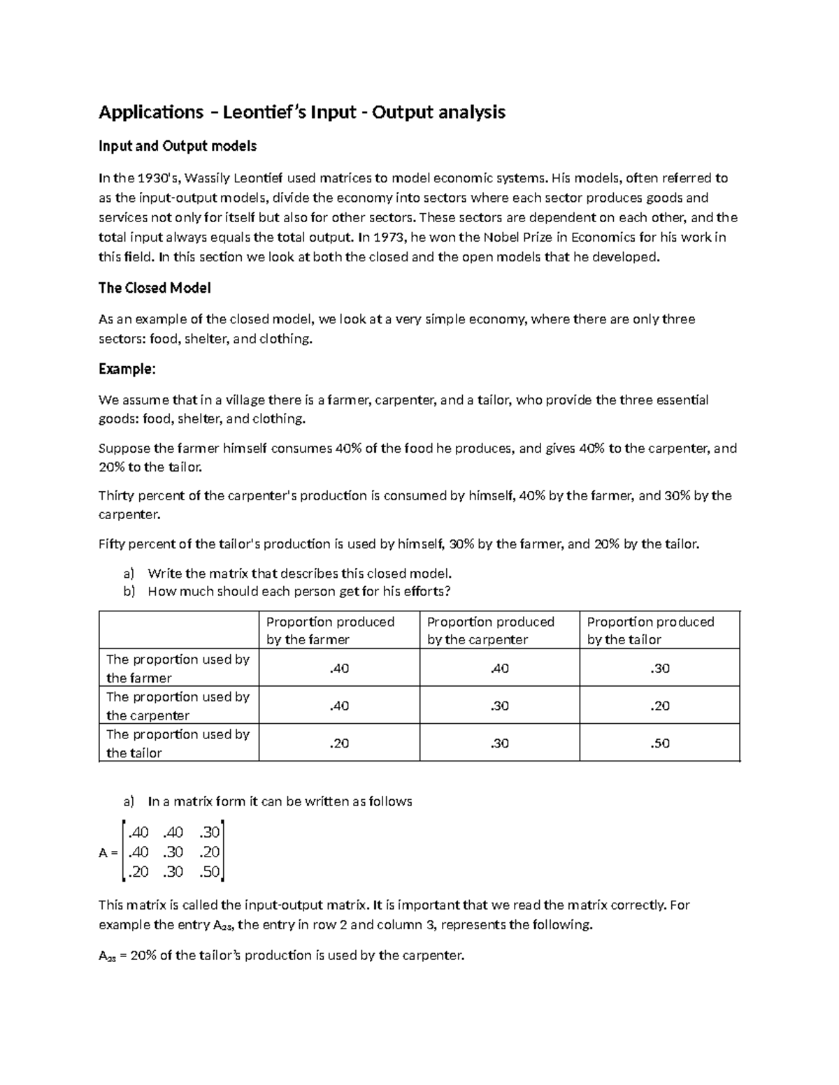 Analyze Leontief's Input-Output Models (ECO 101) - Studocu