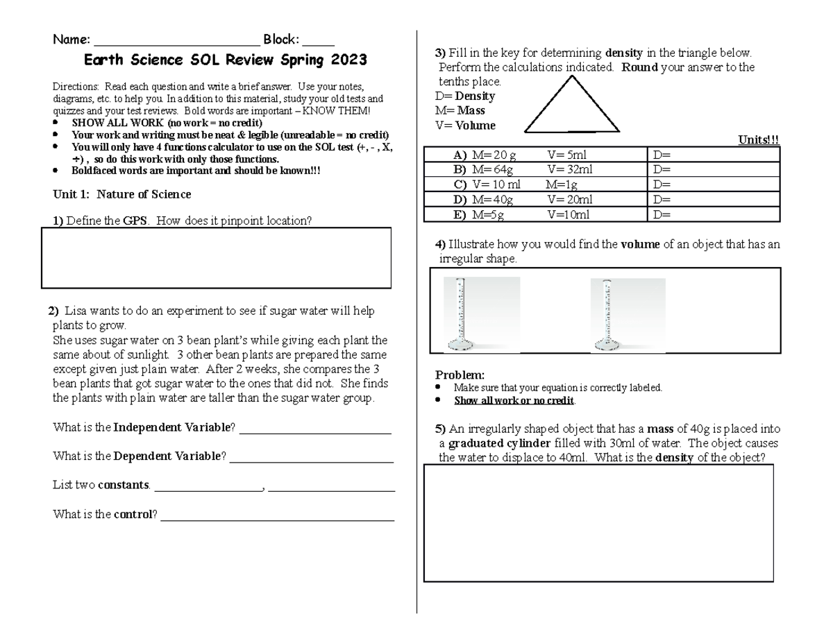 Earth Science SOL packet 2023 with Video links (1)-1 - Name ...