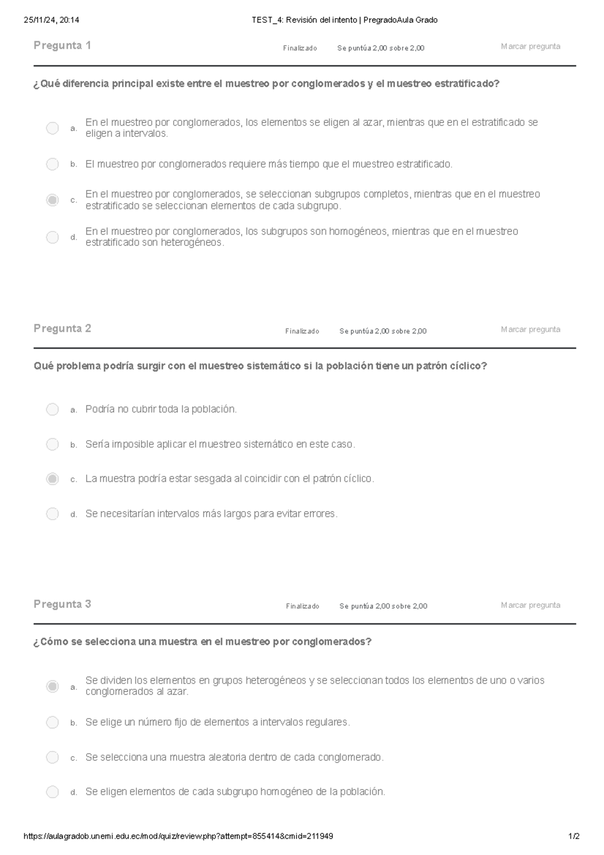 TEST 4: Revisión del Intento de Muestreo en Pregrado - Studocu