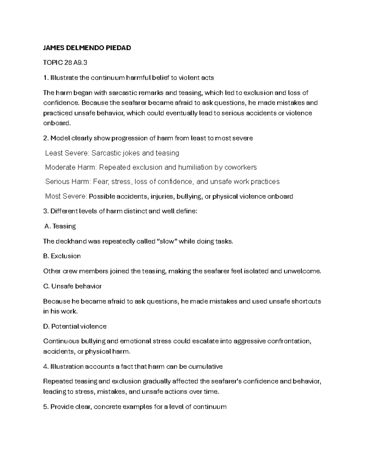 A9.3 Continuum of Harm: From Teasing to Violent Acts - Studocu