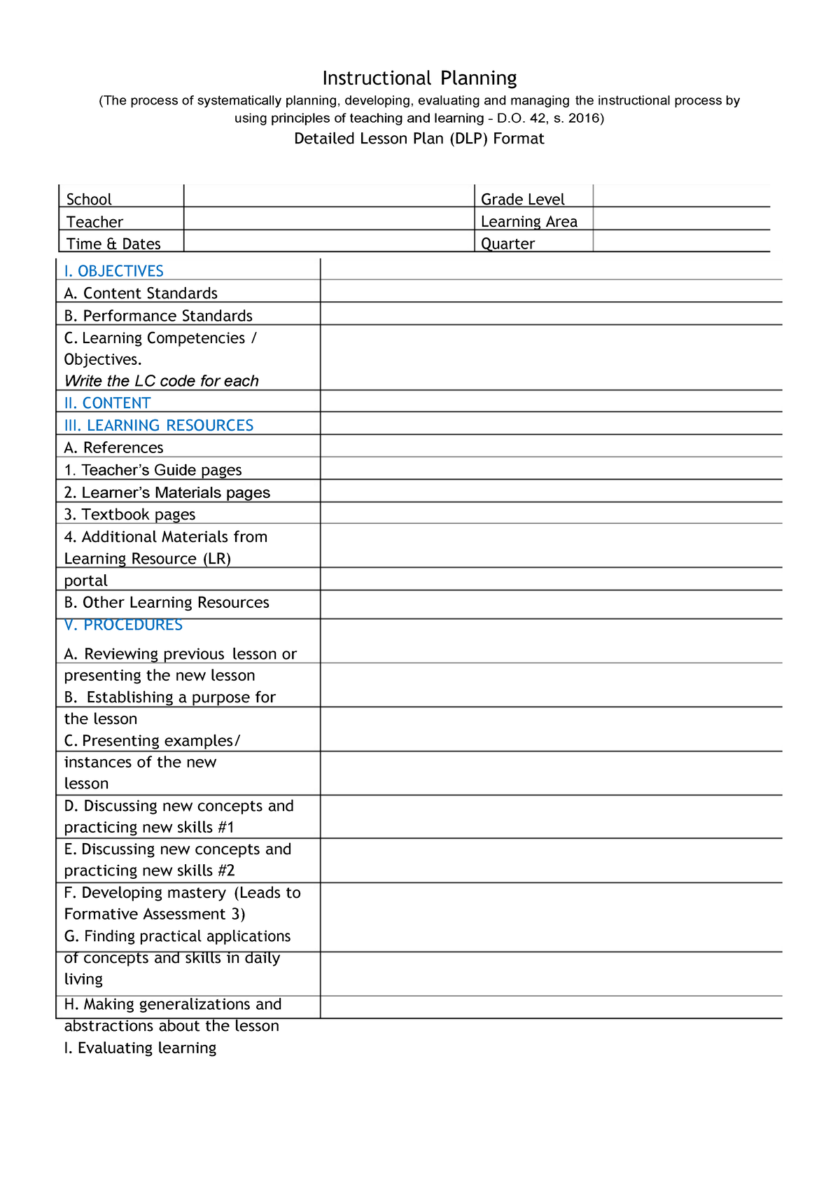 Pdf-dlp-format - Lesson planning, detailed lesson planning, format for ...