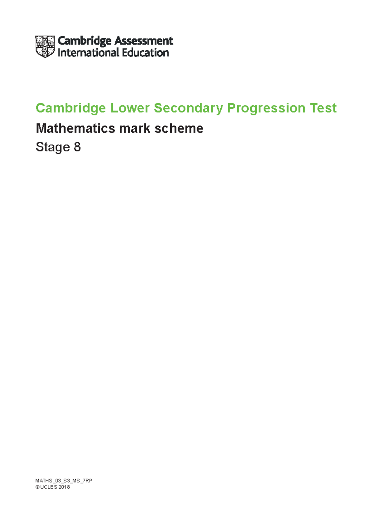 Yr 8 MATHS_03_S3 Paper 2 Mark Scheme Answers (2018) - Studocu