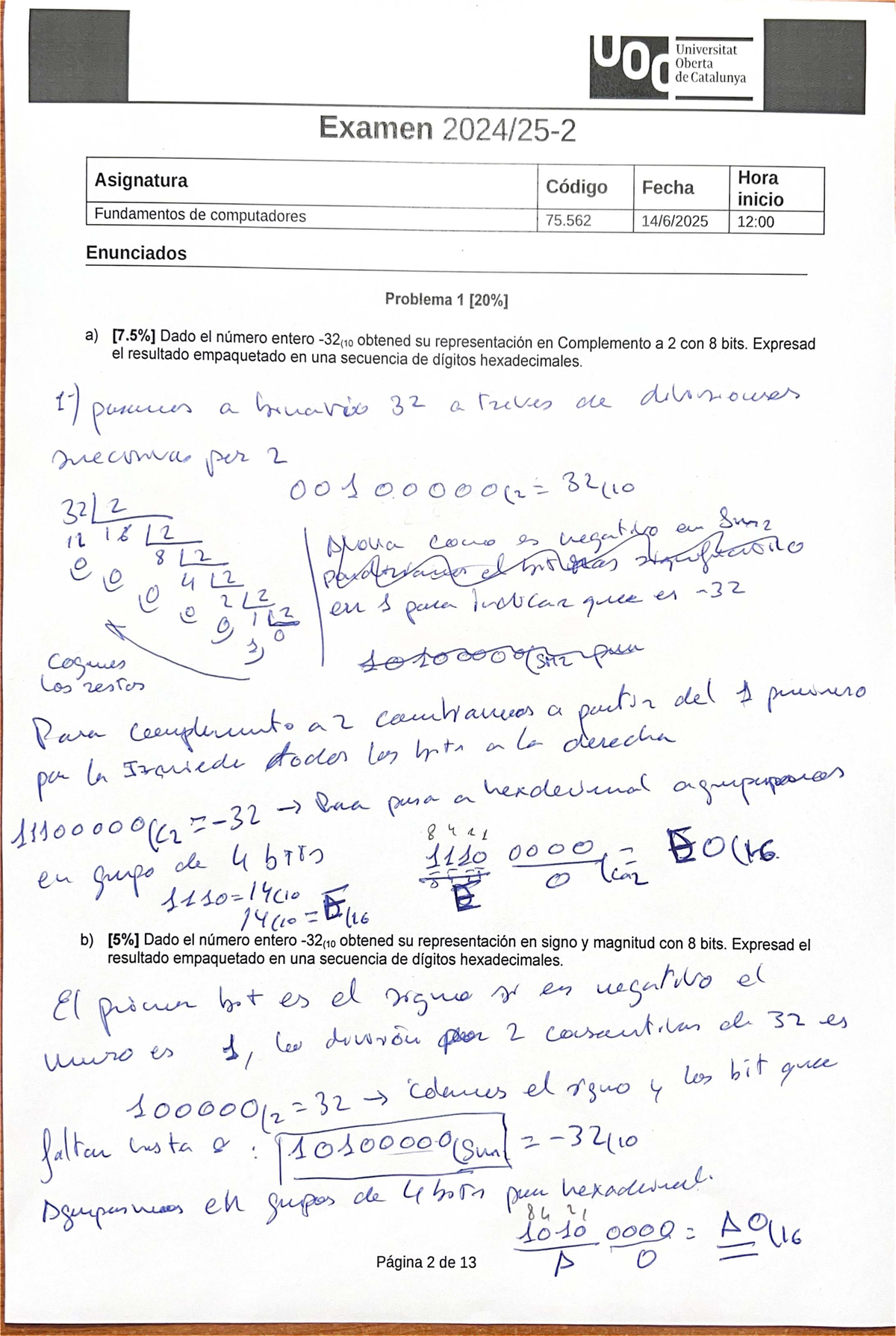 Examen Final 75.562: Fundamentos de Computadores - Problemas y ...