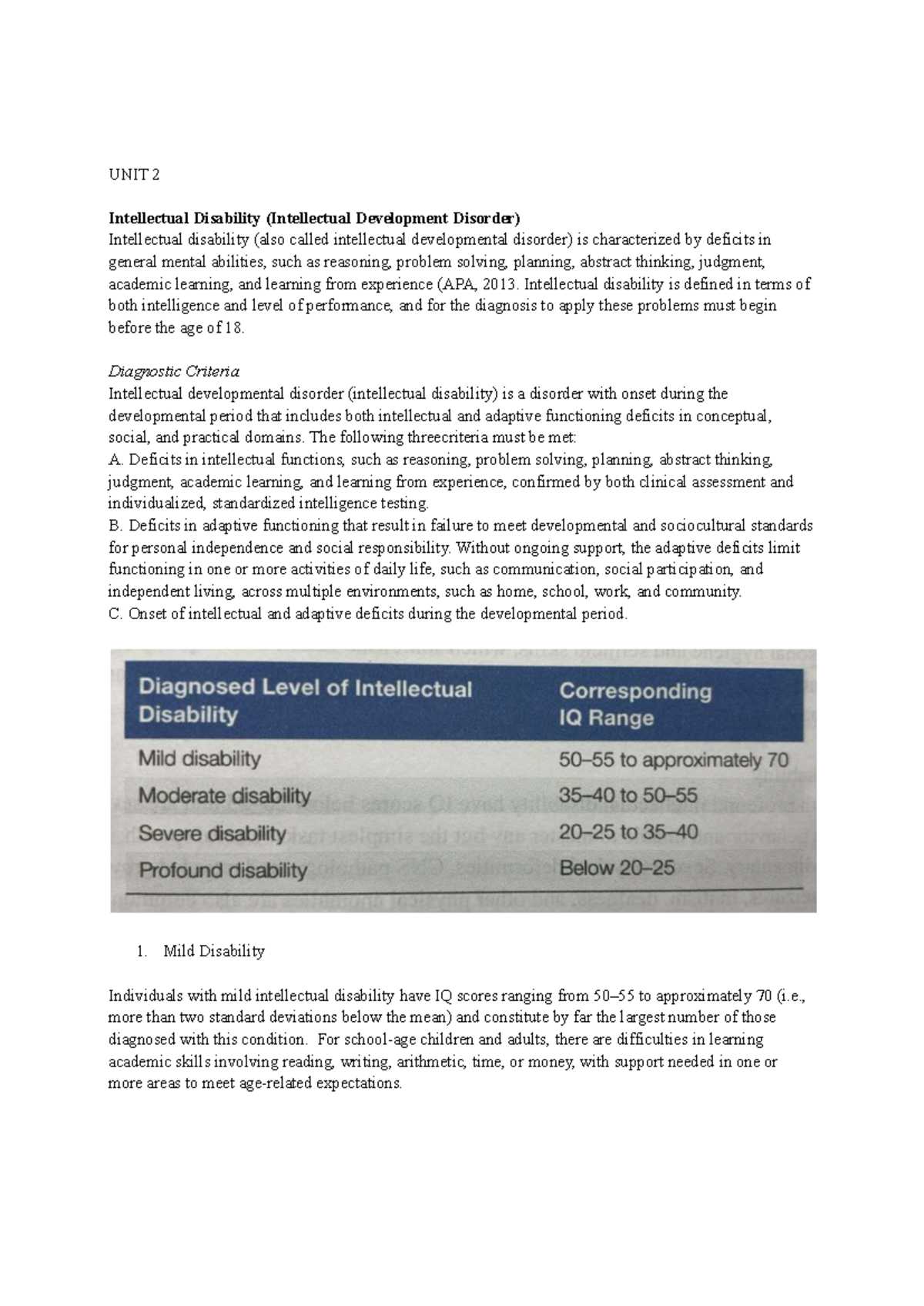 Unit 3 - Intellectual Disability: Key Concepts and Diagnostic Criteria ...