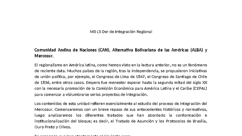M3 L3 Integración Regional: CAN, ALBA y Mercosur en América Latina ...