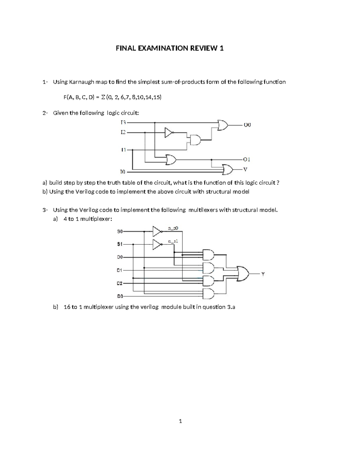Digital Logic Design Final Exam Review 12 2025: Karnaugh Maps & Verilog ...