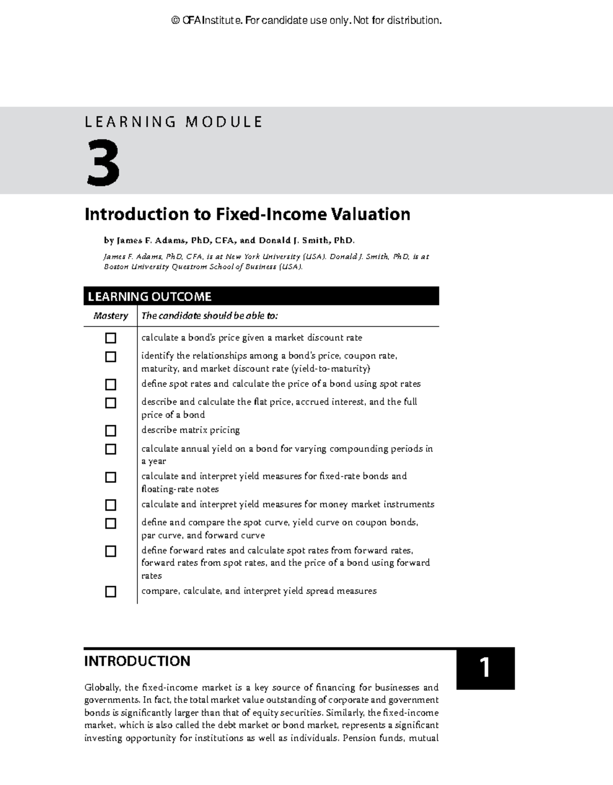 CFA Institute Learning Module 3: Introduction to Bond Valuation - Studocu