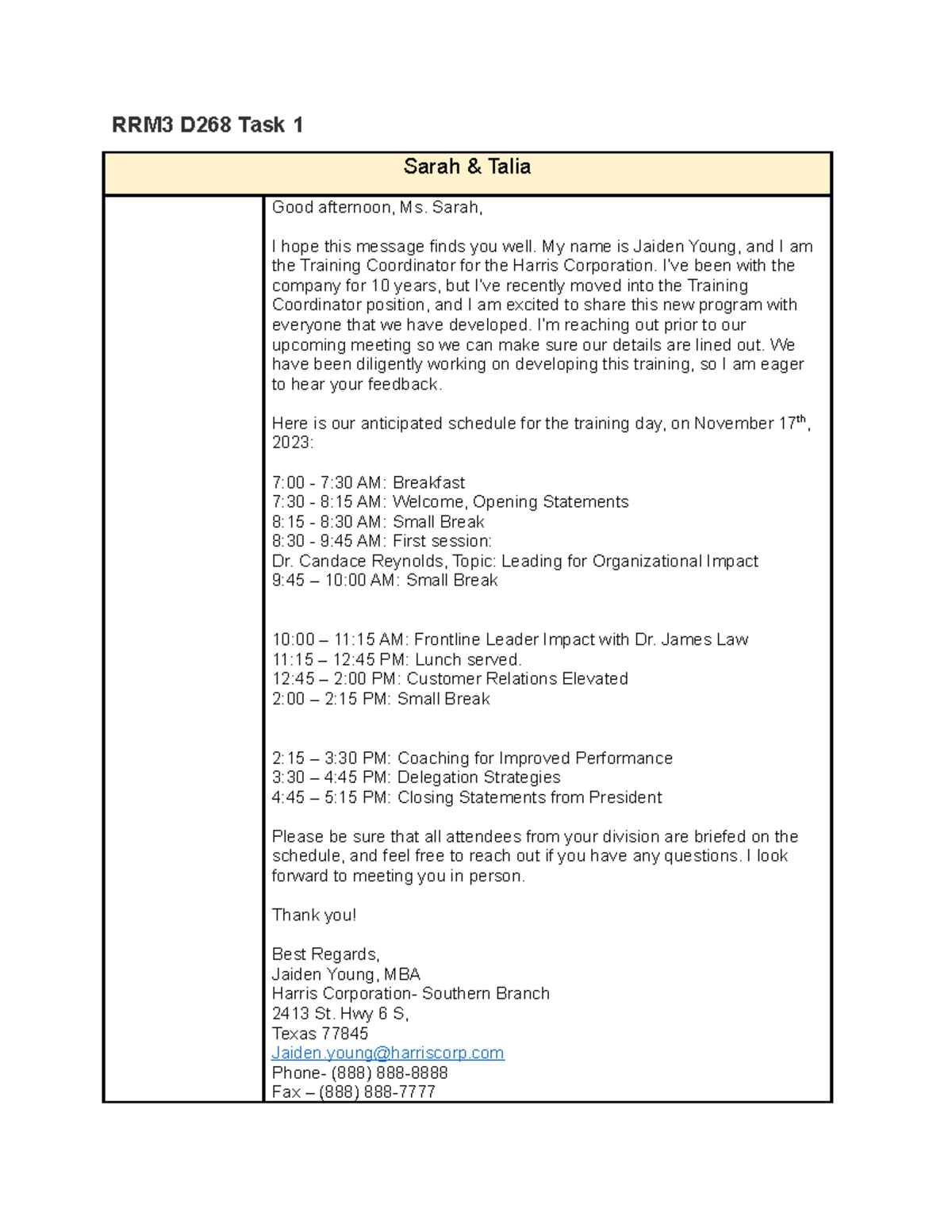 RRM3 D268 Task 1: Training Coordinator Email Communication Insights ...
