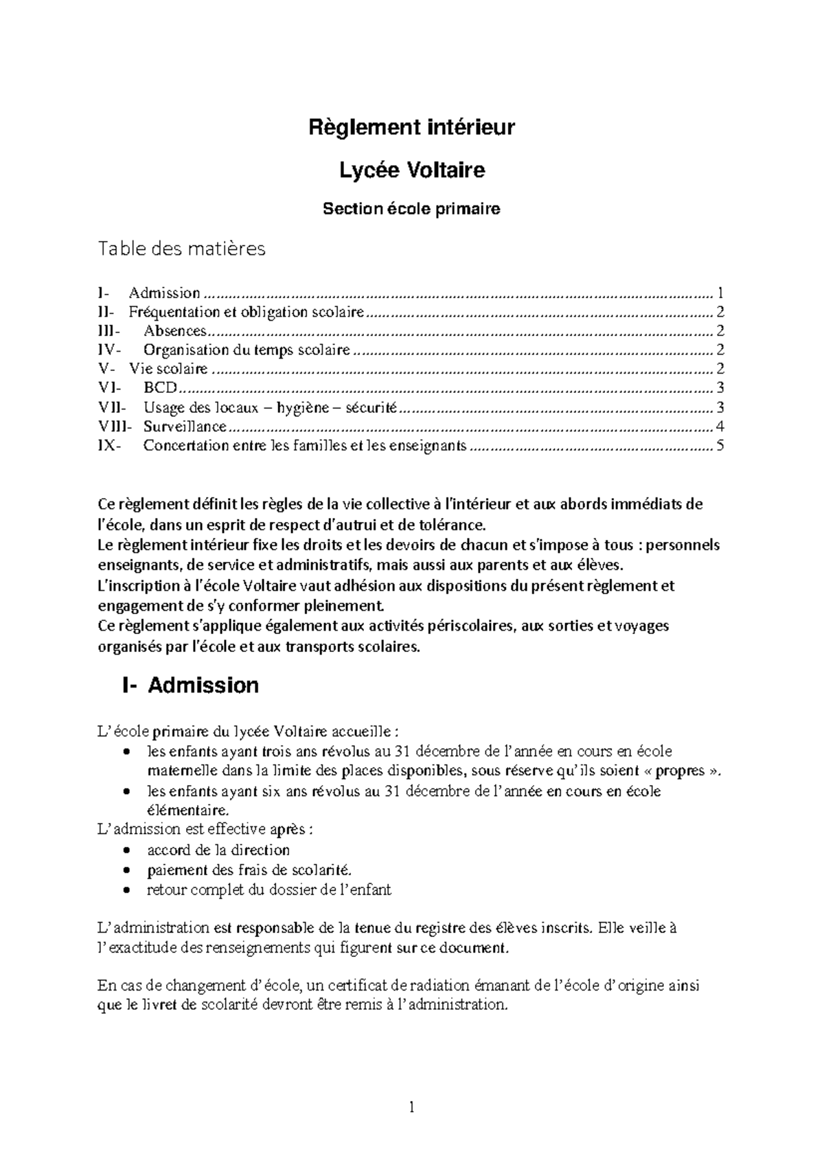 Règlement Intérieur Primaire 2017-2018 - Lycée Voltaire - Studocu
