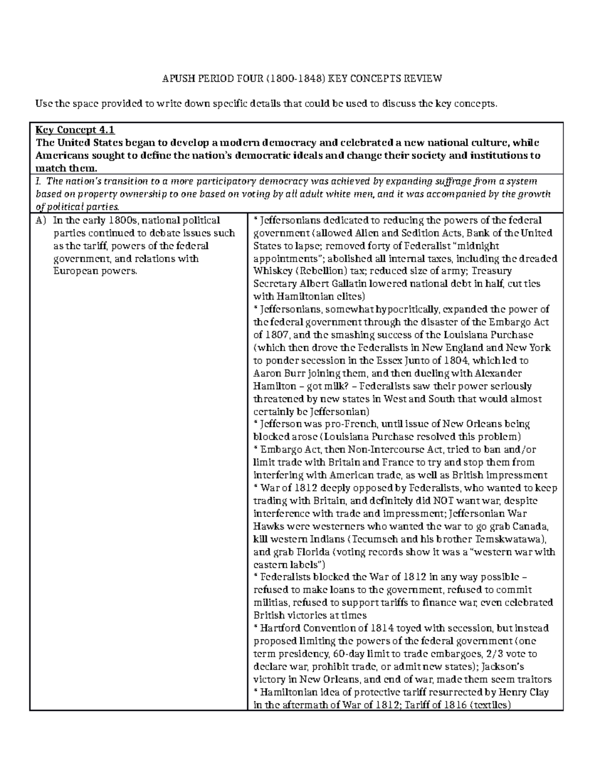 APUSH Period 4 Key Concepts Review and Analysis - Studocu